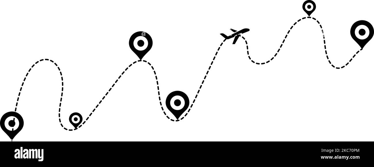 An illustrated design of black map pins connected to each other with ...