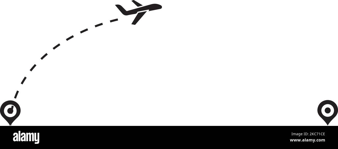 An illustrated design of two map pins with an airplane between them ...