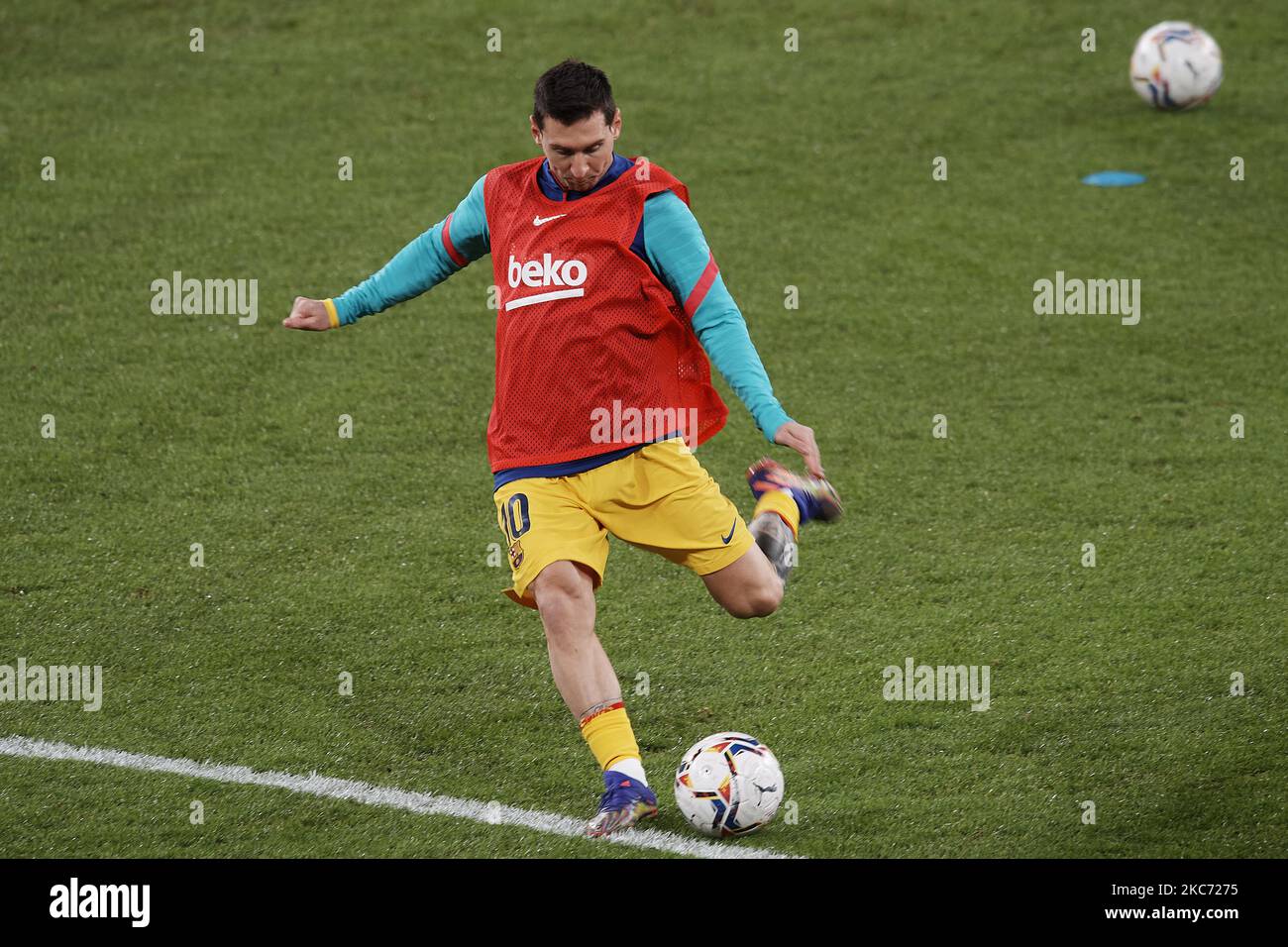 Lionel Messi of Barcelona during the warm-up before the La Liga ...