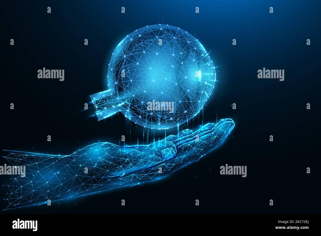 Polygonal vector illustration of a hand with a human eye. Vision ...