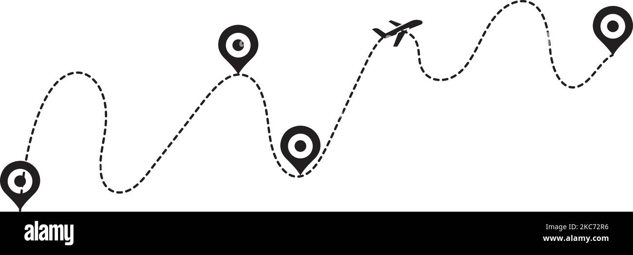 An illustrated design of map pins connected to each other with dotted ...