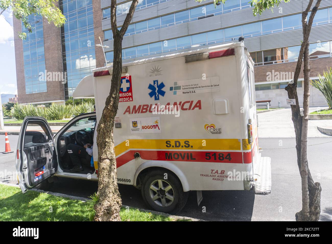 An ambulance in front of the Clinica Colina north of Bogota on the ...