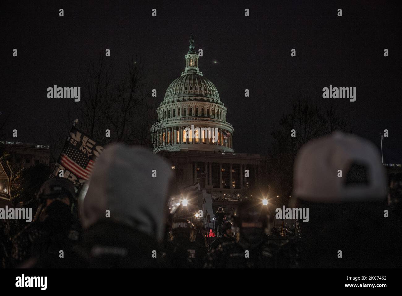 A nightly view of U.S Capitol, on January 06, 2021 in Washington, DC ...