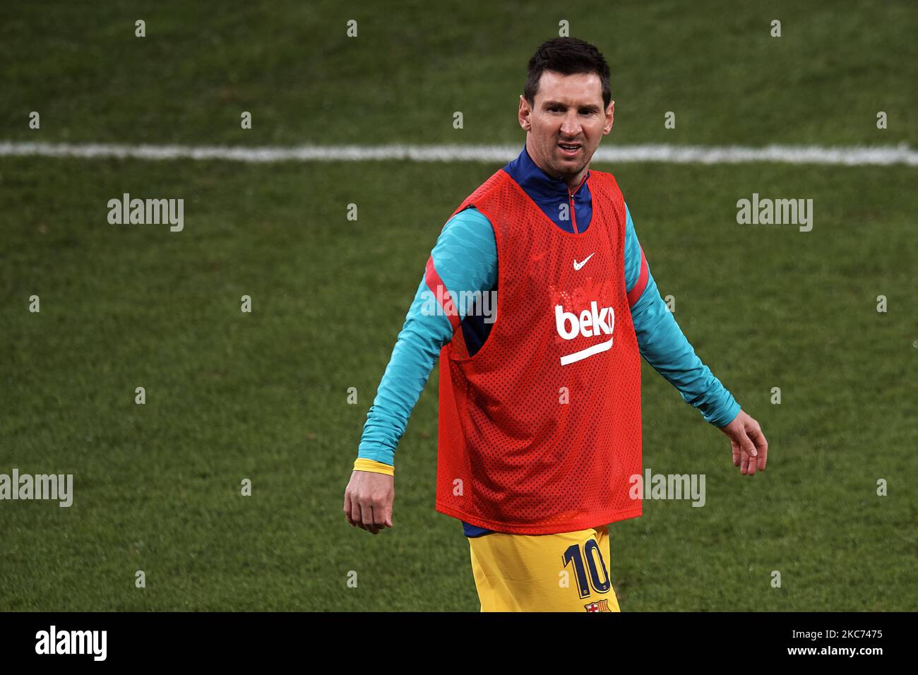 Lionel Messi of Barcelona during the warm-up before the La Liga ...