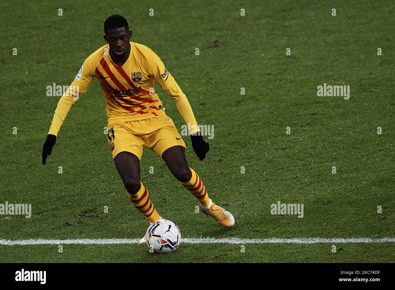 Ousmane Dembele of Barcelona in action during the La Liga Santander ...