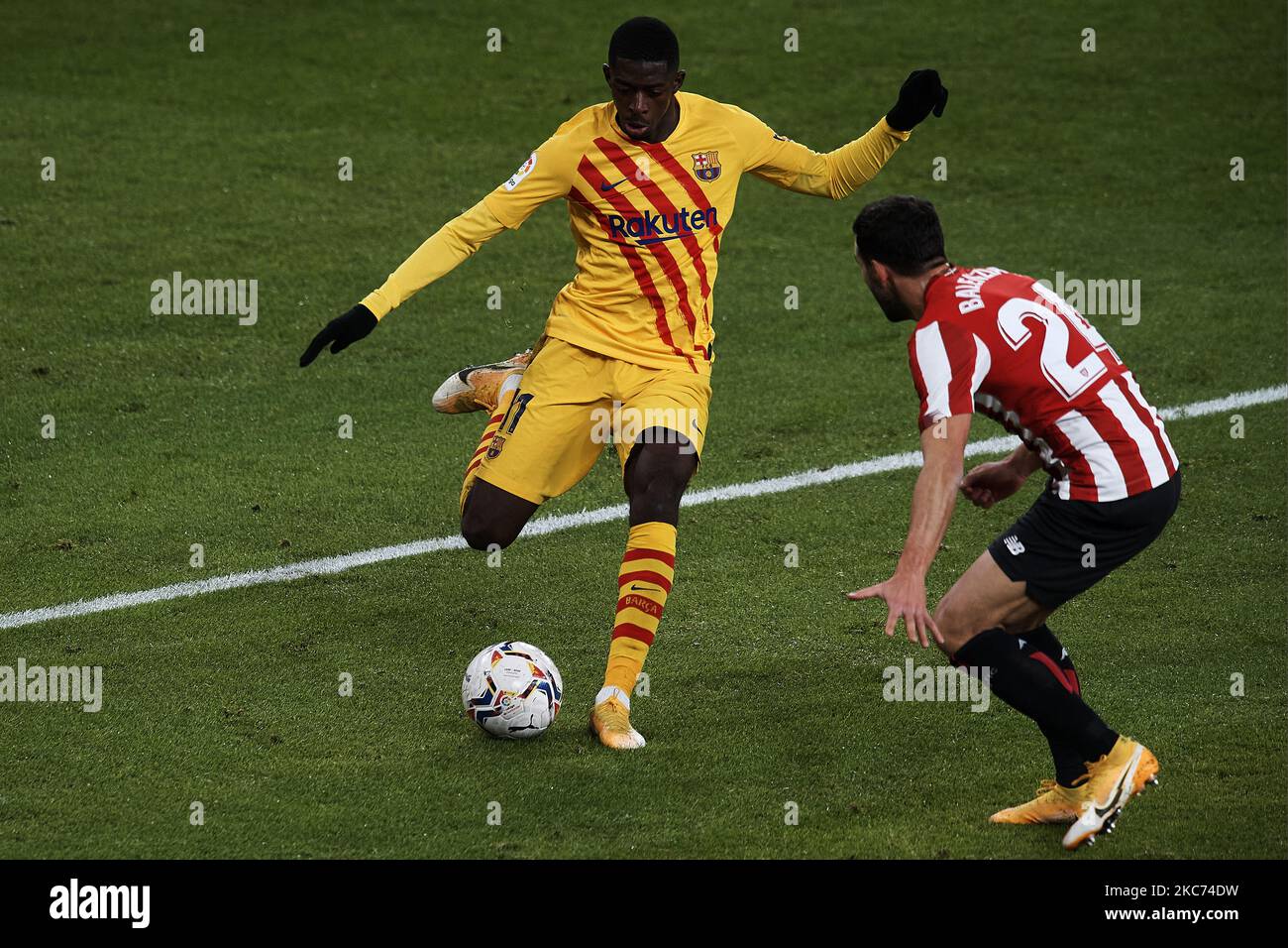 Ousmane Dembele of Barcelona shooting to goal during the La Liga ...