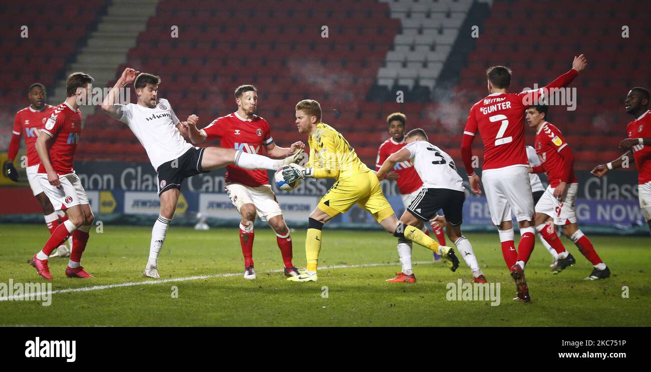 L-R Cameron Burgess of Accrington Stanley and Charlton Athletic's Ben ...