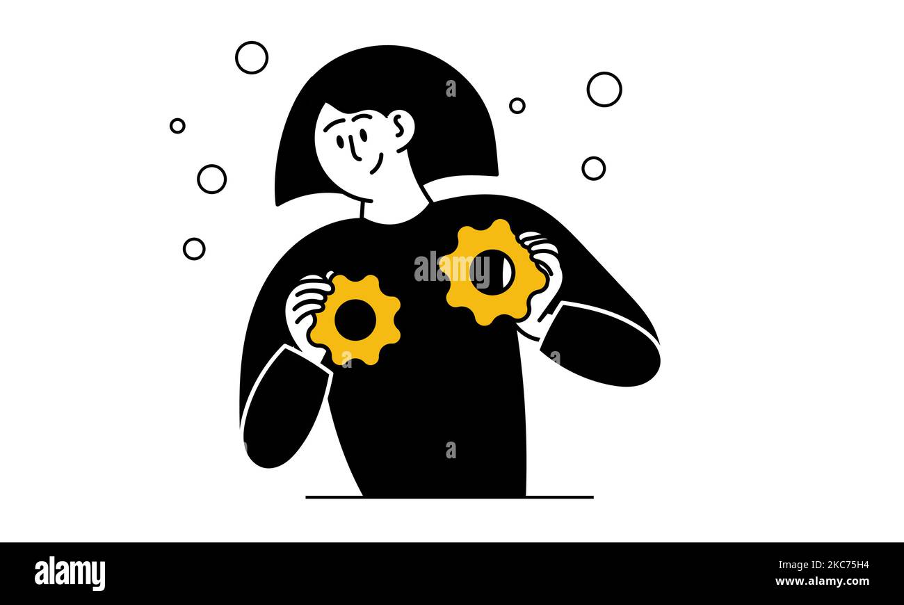 Woman building project and female office worker. Cartoon character ...