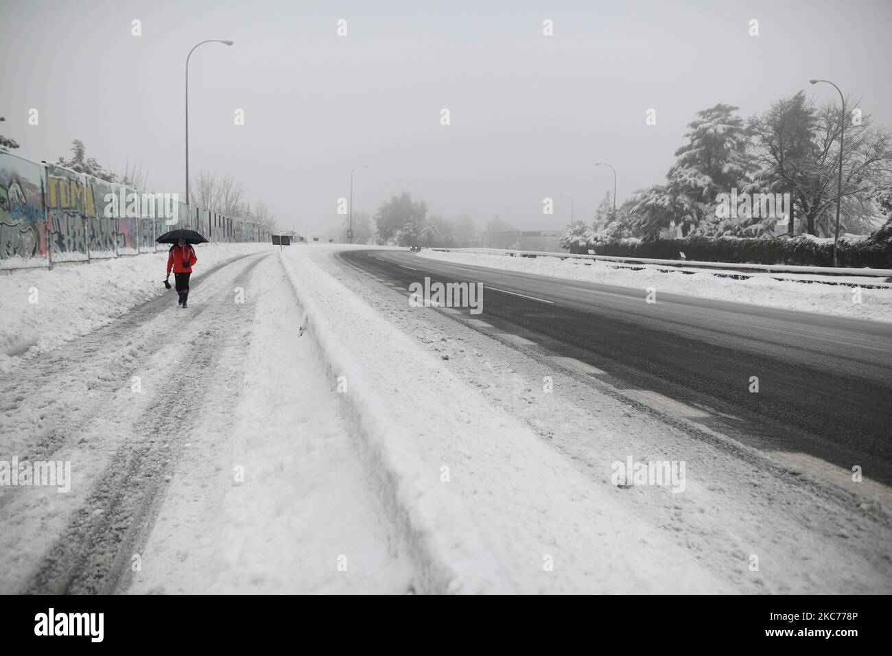A-6 motorway during the Filomena snow storm in Madrid on 9th January ...