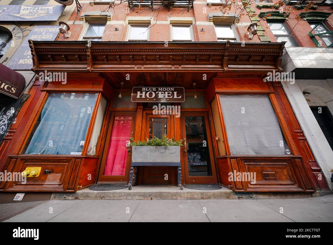 A view of the Blue Moon Hotel in Lower East Side, Manhattan, New York ...