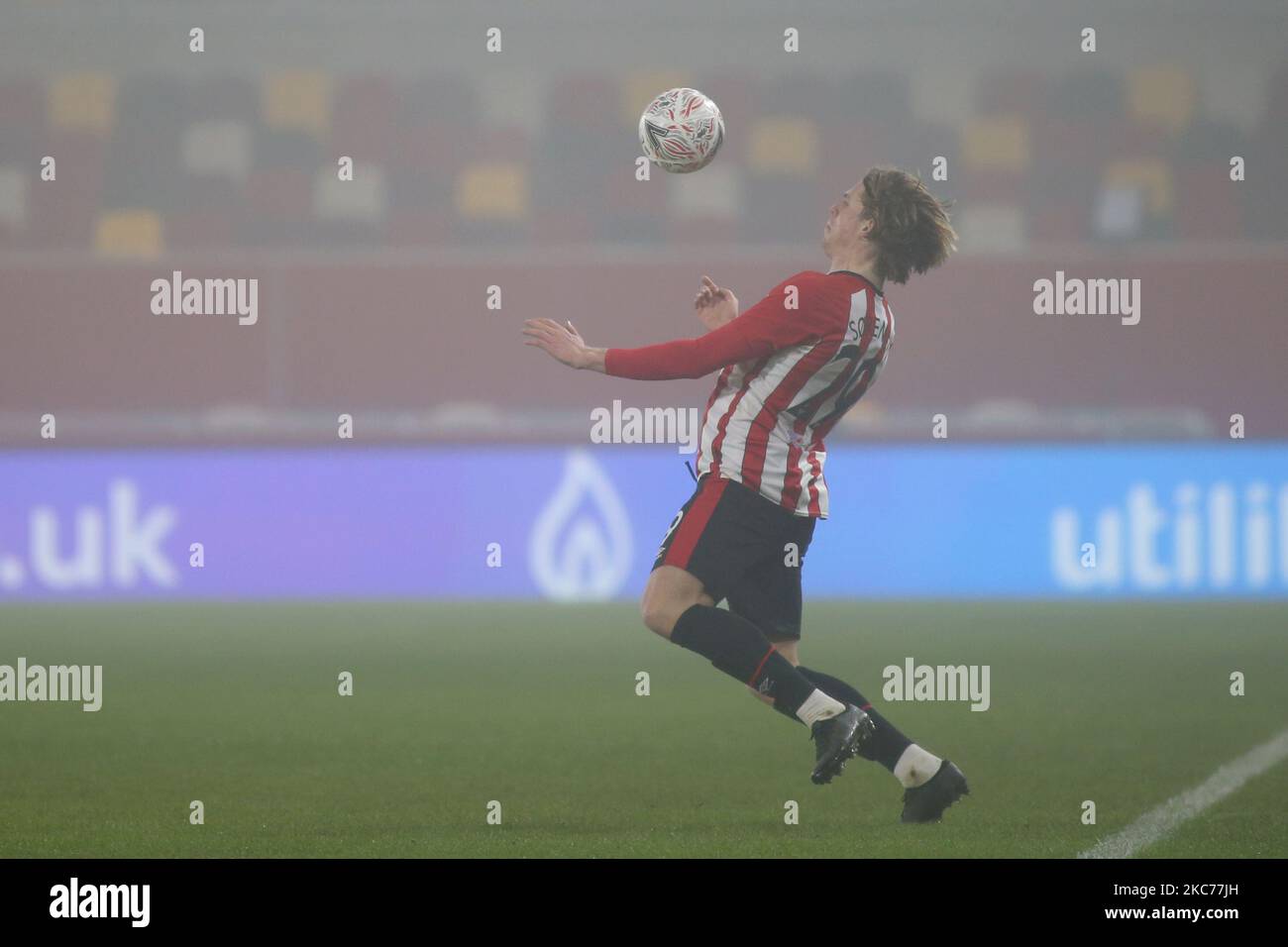 Mads Bech Sorensen of Brentford controls the ball during the FA Cup ...