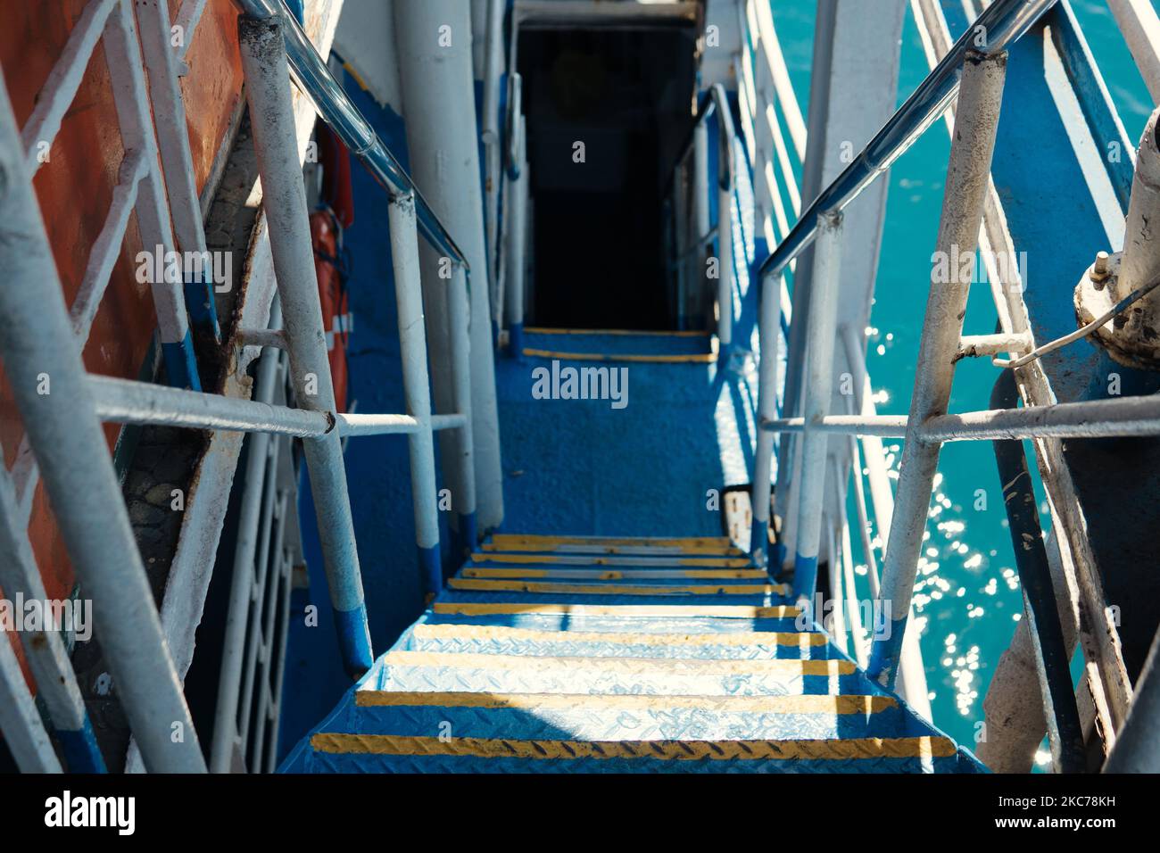 The stairs on the ferry deck of a boat Stock Photo - Alamy
