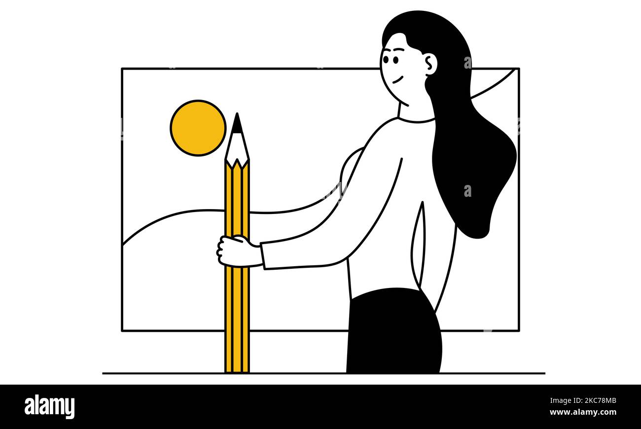 Woman designer and character work vector illustration concept. Creative ...