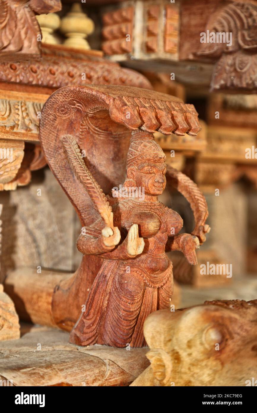 Detail of the ornate woodcarvings during the construction of a ...