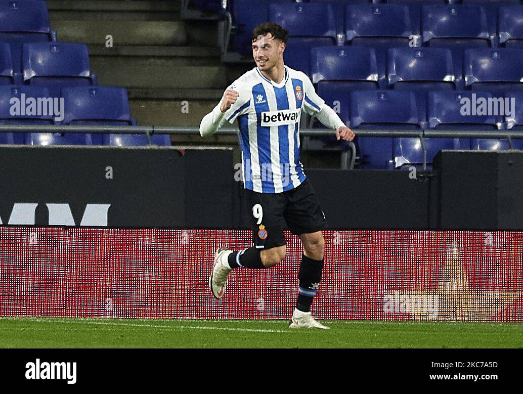 Javi Puado of RCD Espanyol celebrate a goal during the Liga SmartBank ...