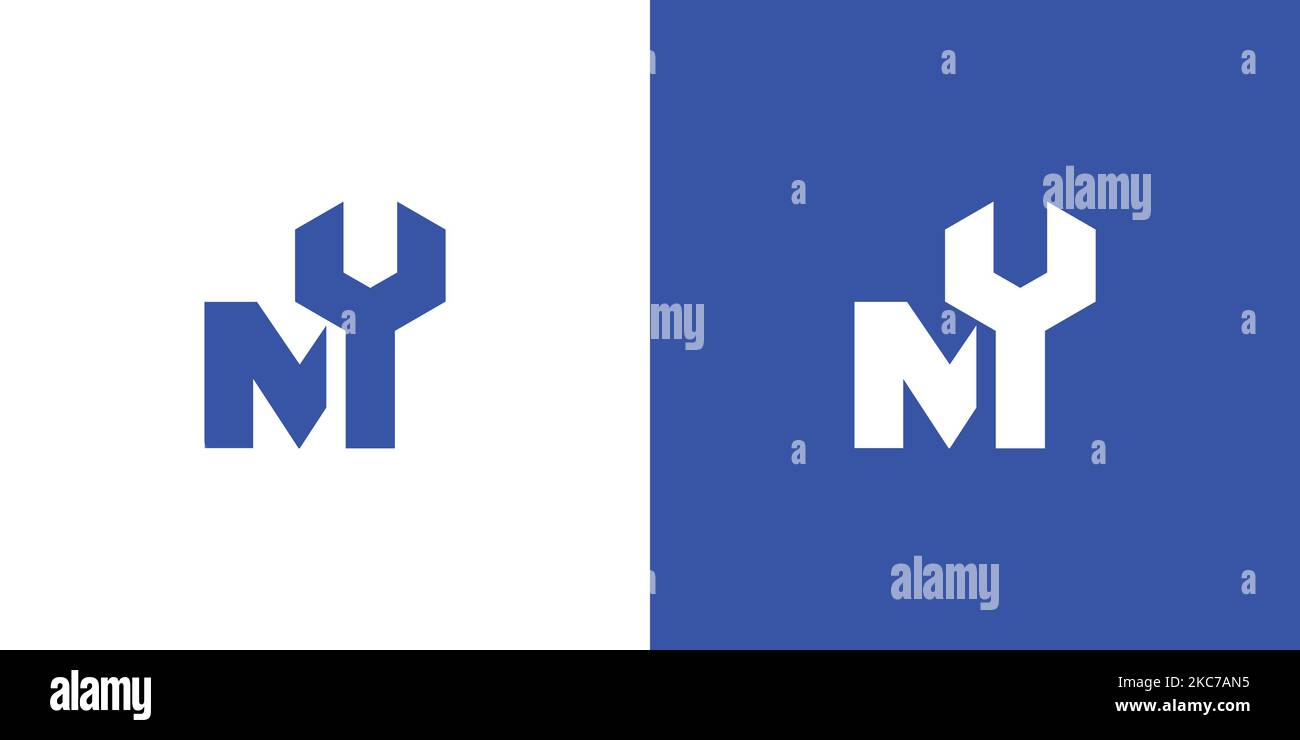 A mechanical logo design of an initial letter M and a wrench tool on ...