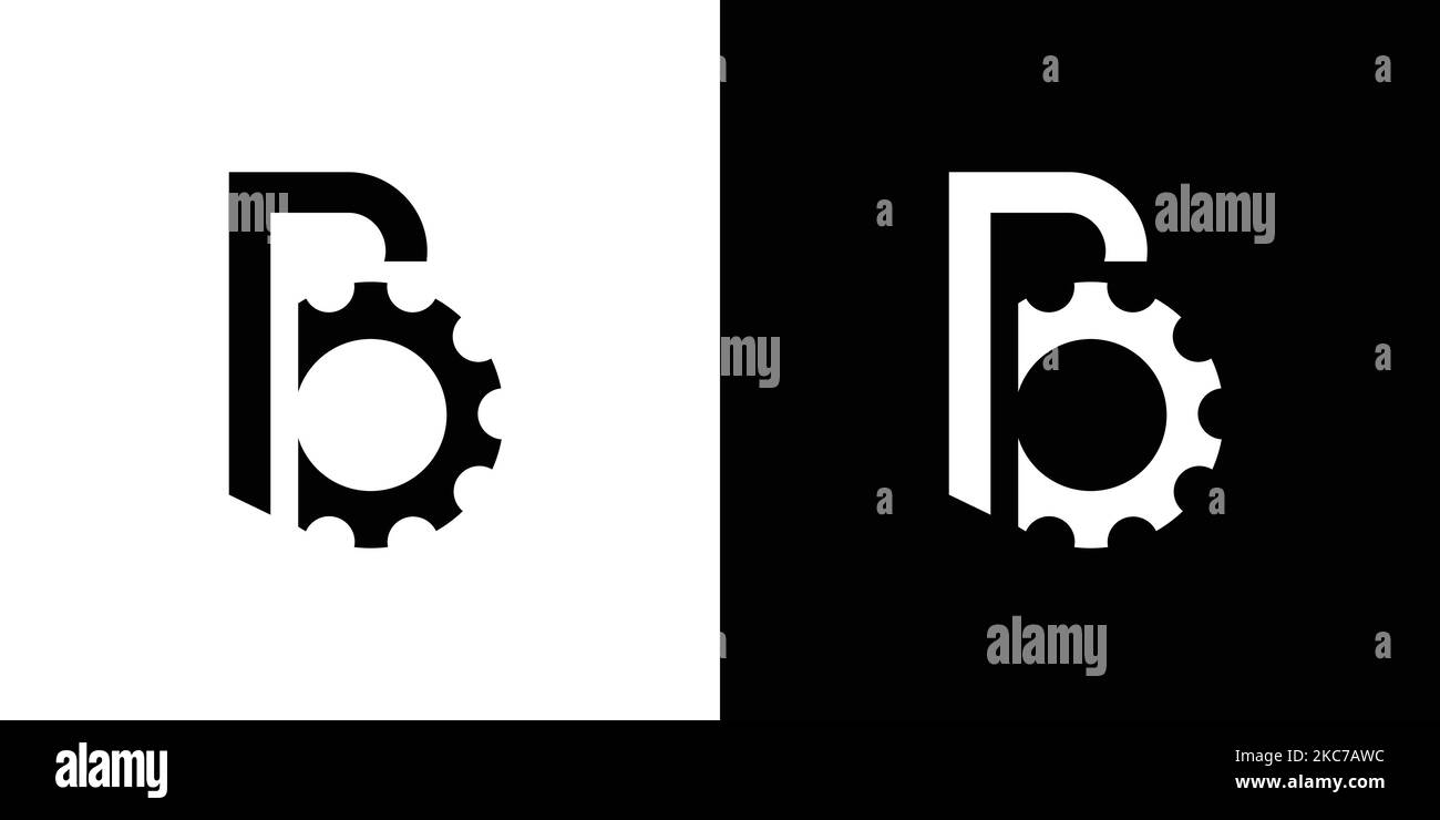 A mechanical logo design of an initial letter B on white and black ...