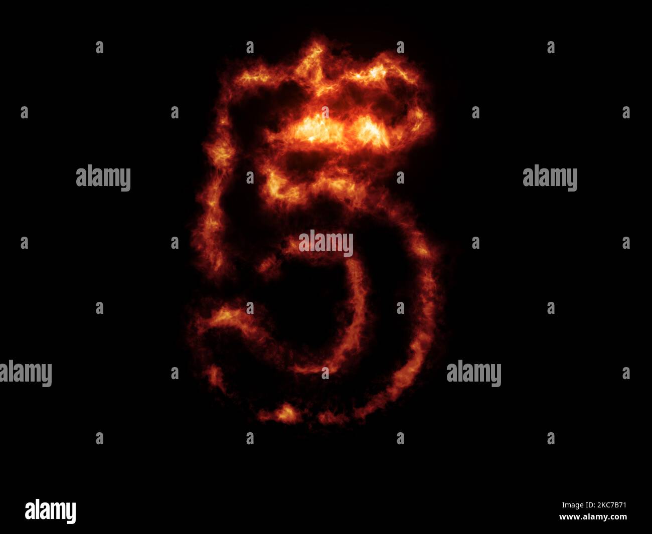 The number "5" in red flames on a dark background Stock Photo - Alamy