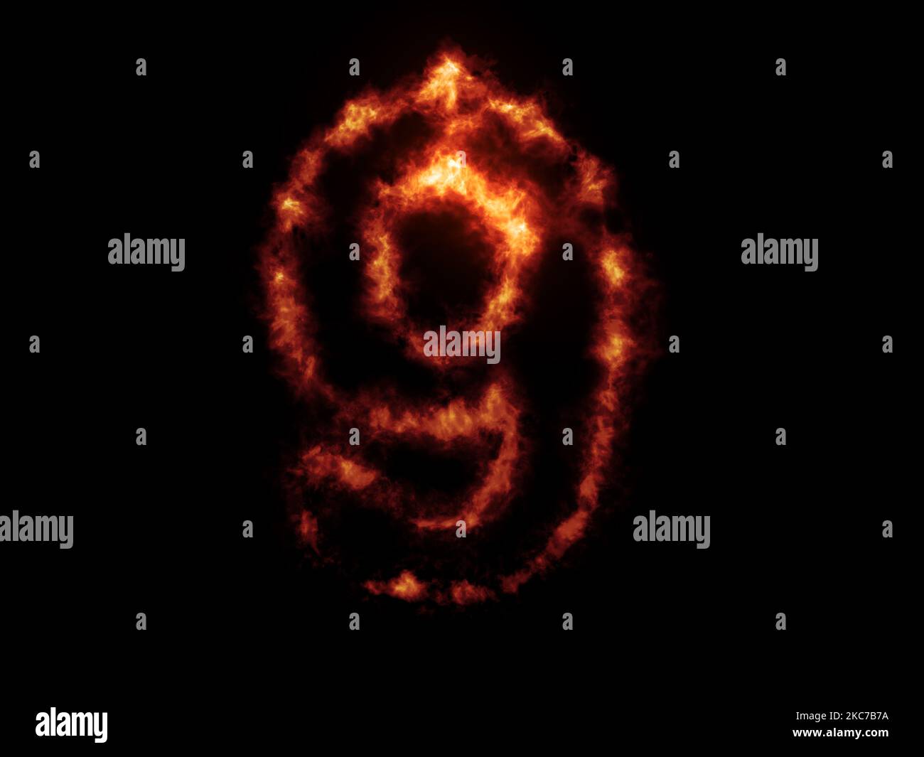 The number "9" in red flames on a dark background Stock Photo - Alamy
