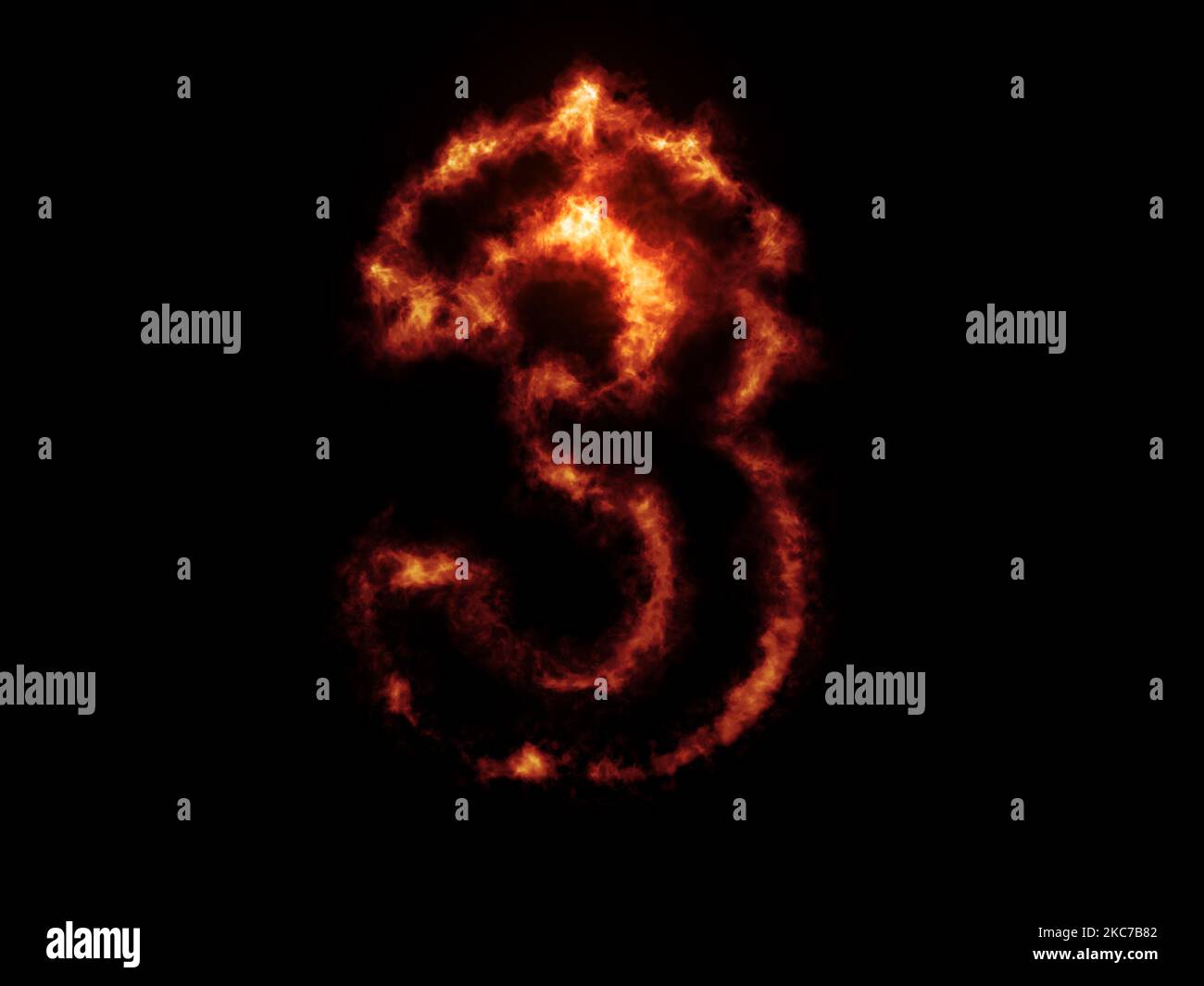 The number "3" in red flames on a dark background Stock Photo - Alamy