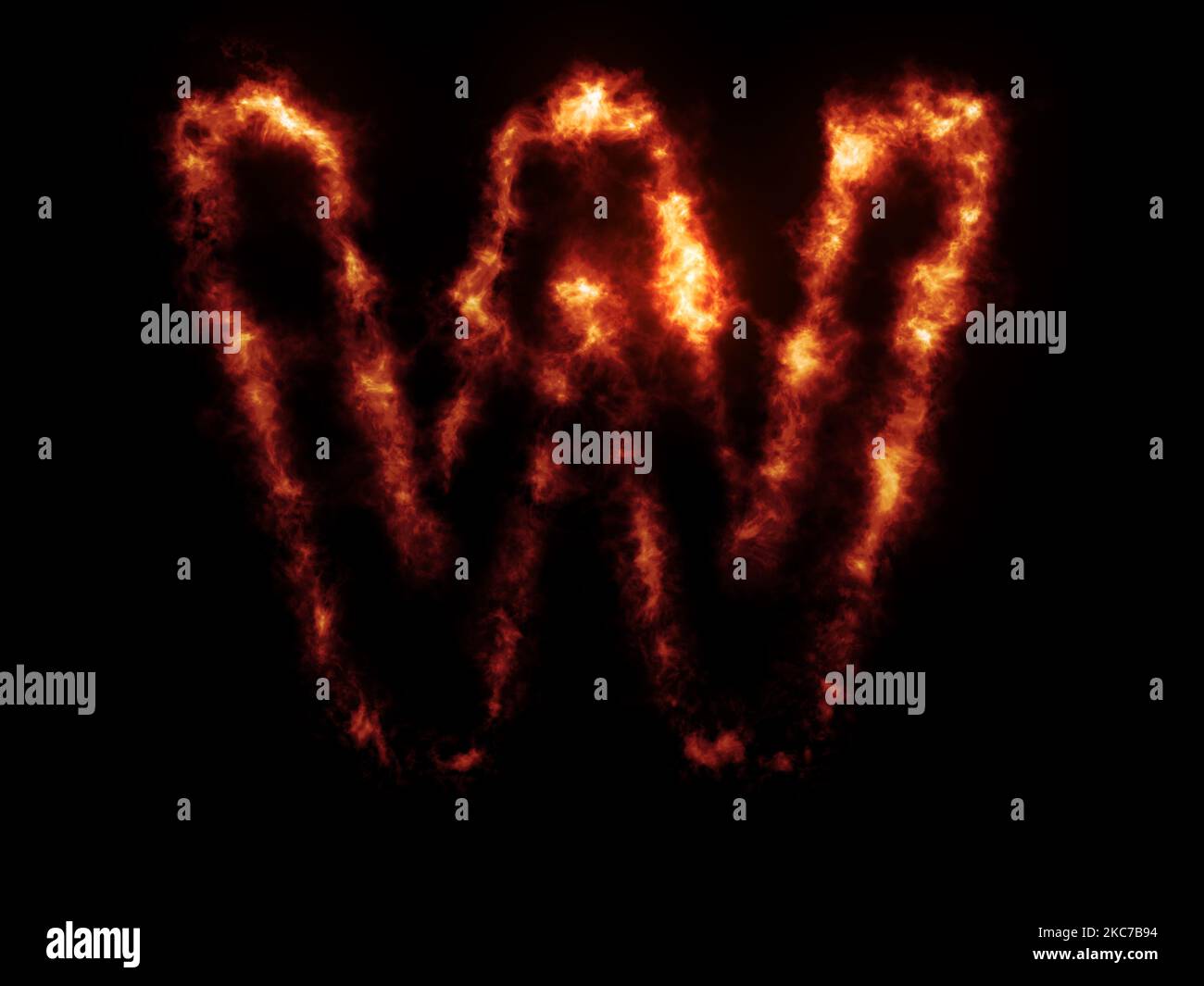 A hot burning flame of capital letter W isolated on black background ...