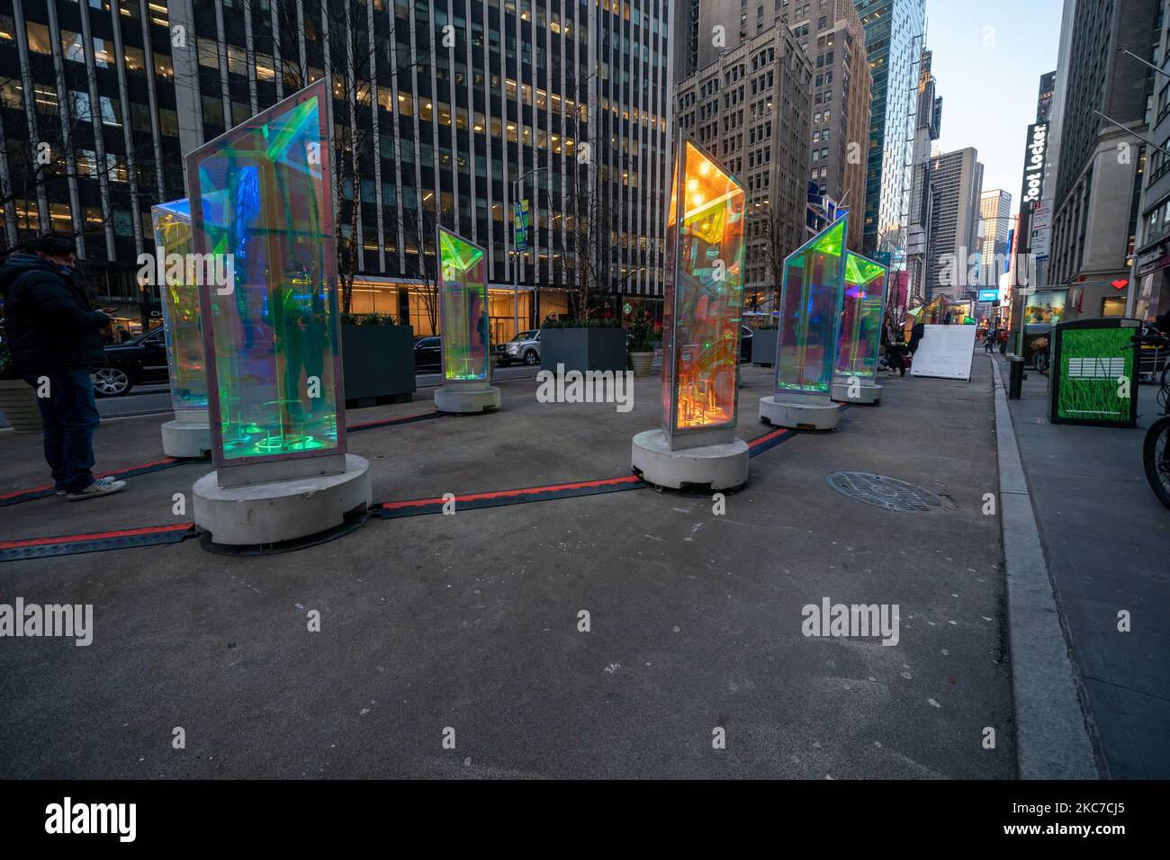 A view of an art installation titled “Prismatica” in the Garment ...