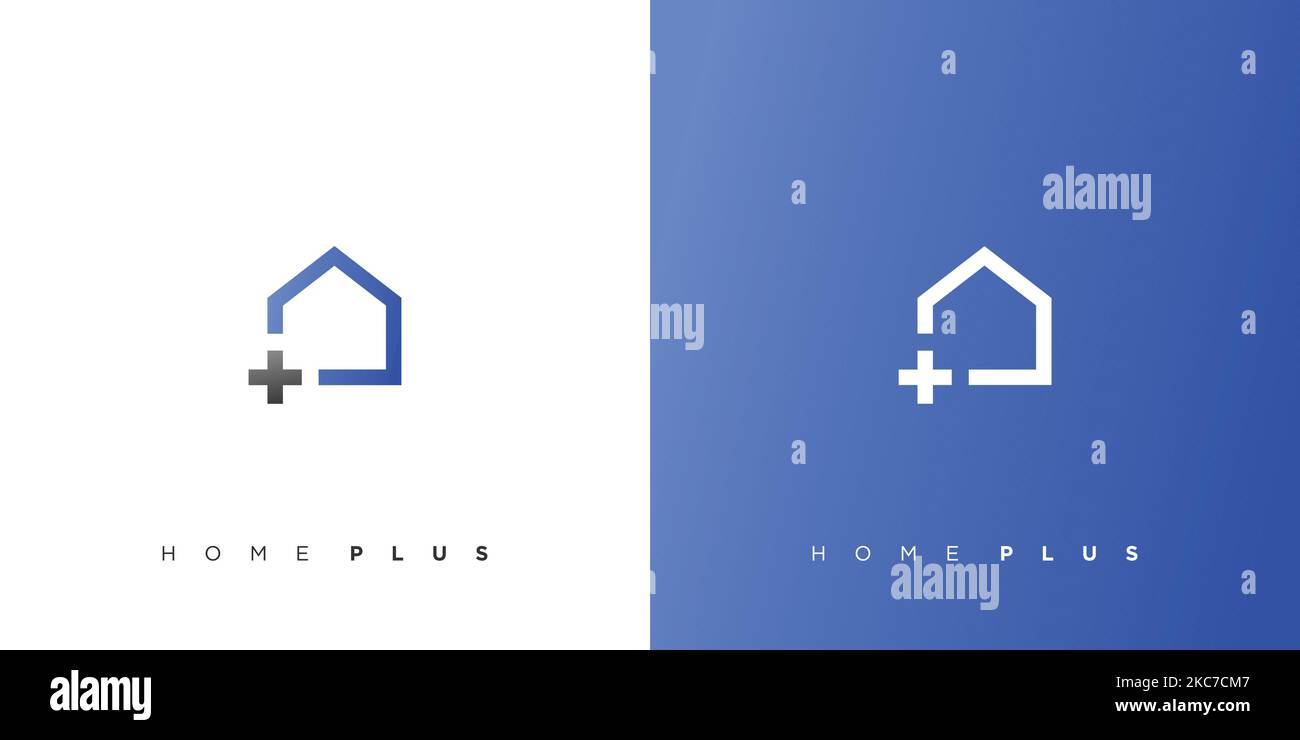 A set of house-shaped minimalistic logo designs of Home Plus isolated ...
