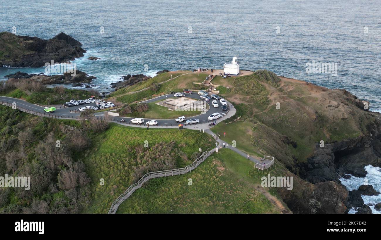 An aerial view of Tacking Point Lighthouse in Port Macquarie, NSW ...