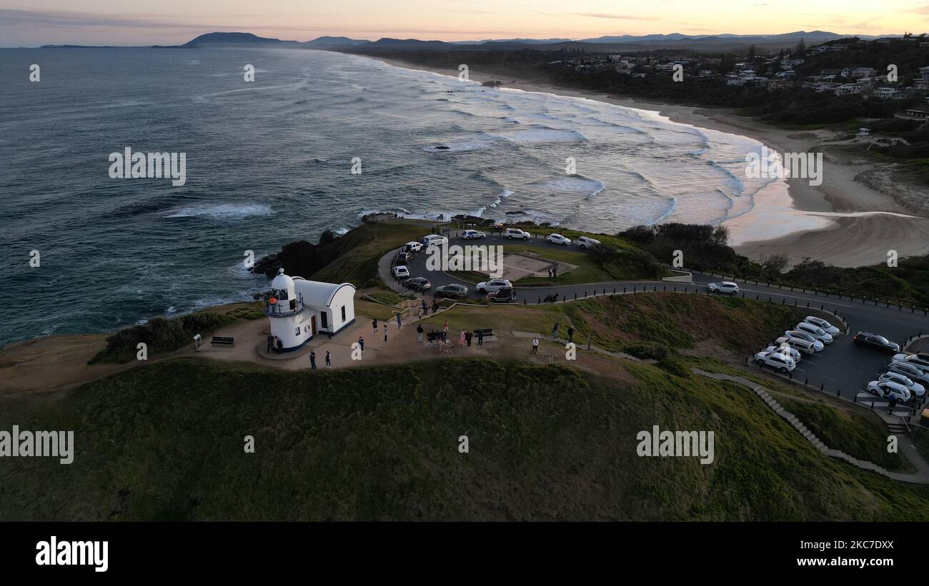 An aerial view of Tacking Point Lighthouse in Port Macquarie, NSW ...