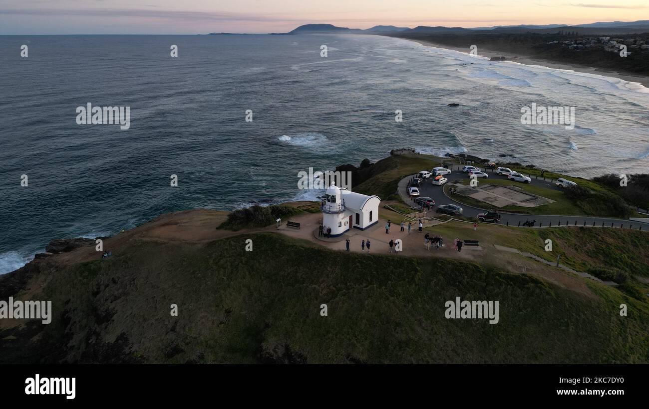 An aerial view of Tacking Point Lighthouse in Port Macquarie, NSW ...