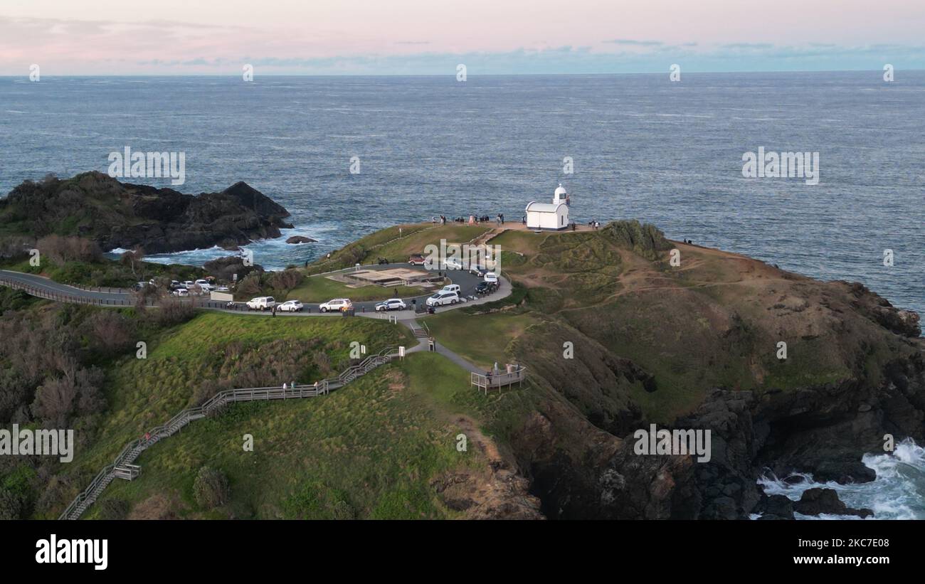An aerial view of Tacking Point Lighthouse in Port Macquarie, NSW ...