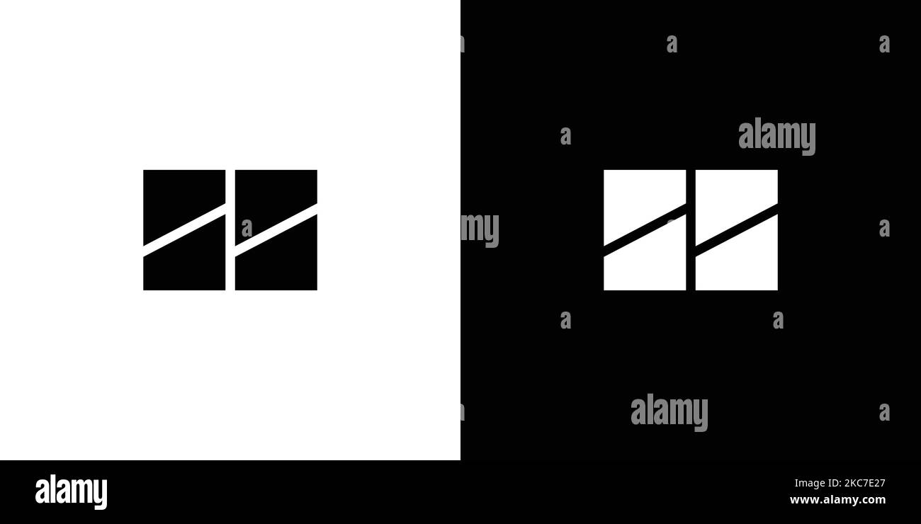 A white and black split background with a logo of four geometric shapes ...