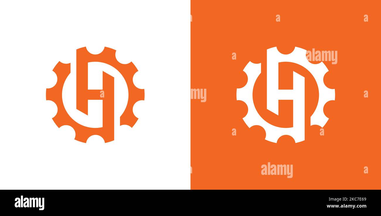 A white and orange split background with a logo of the letter h in the ...