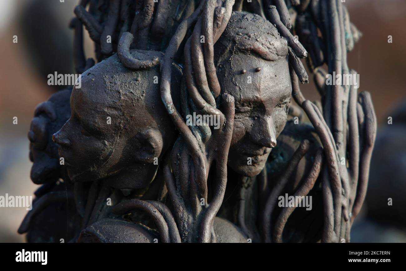 The sculpture 'The Burghers of Brodno' is seen in the Brodno Sculpture ...