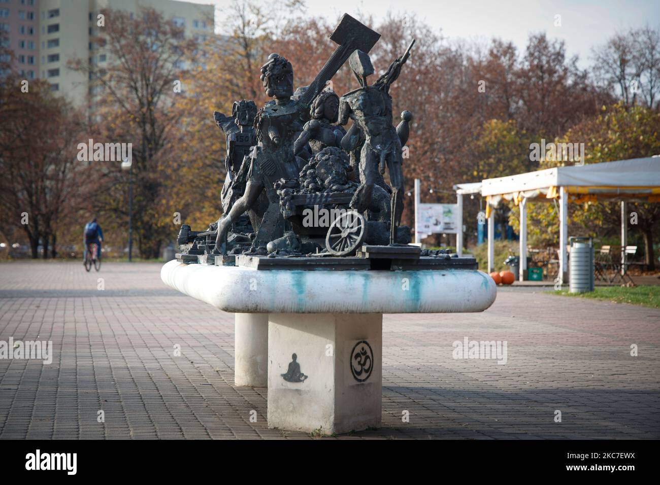 The sculpture 'The Burghers of Brodno' is seen in the Brodno Sculpture ...