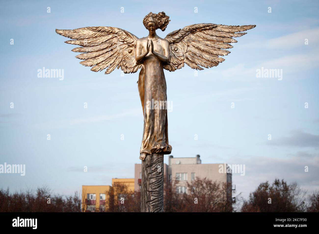 The sculpture 'Guardian Angel' by Roman Stanczak is seen in the Brodno ...