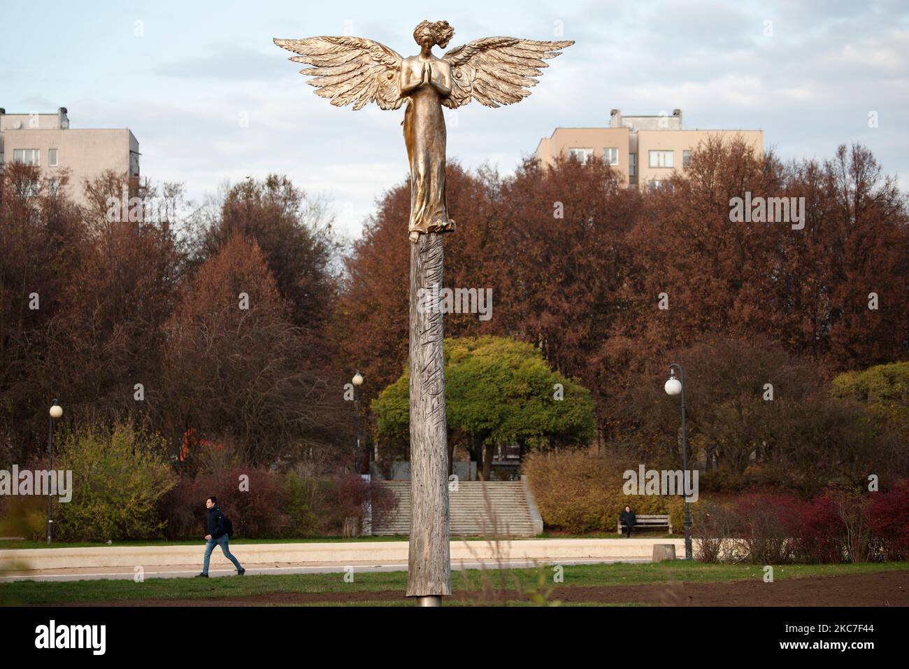 The sculpture 'Guardian Angel' by Roman Stanczak is seen in the Brodno ...