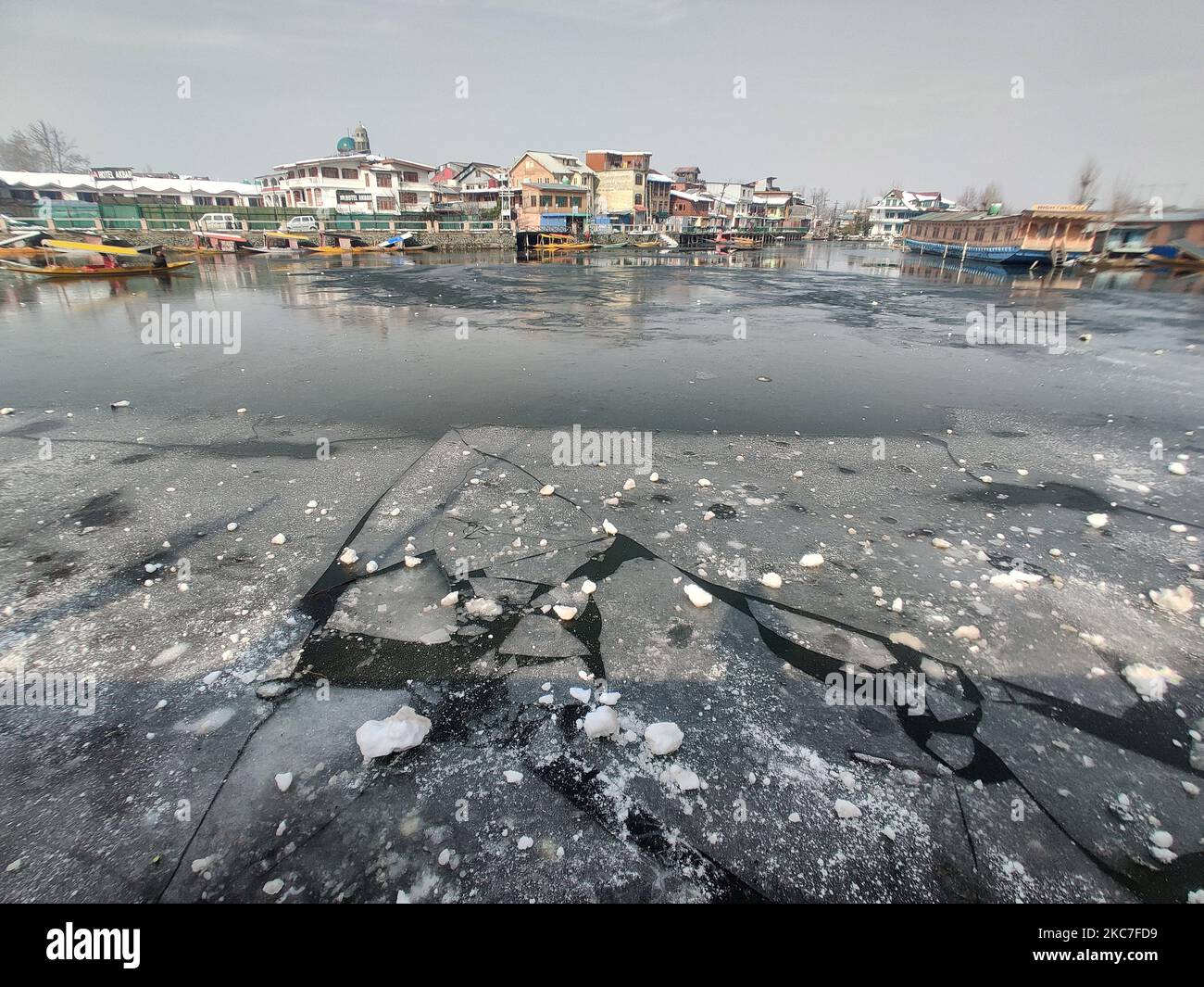 Ice formation on the frozen Dal Lake, Srinagar, Indian Administered ...