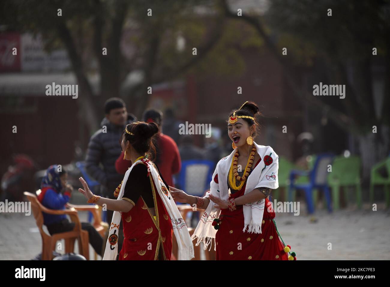 Nepalese Magar community girls in a traditional attire dancing during ...