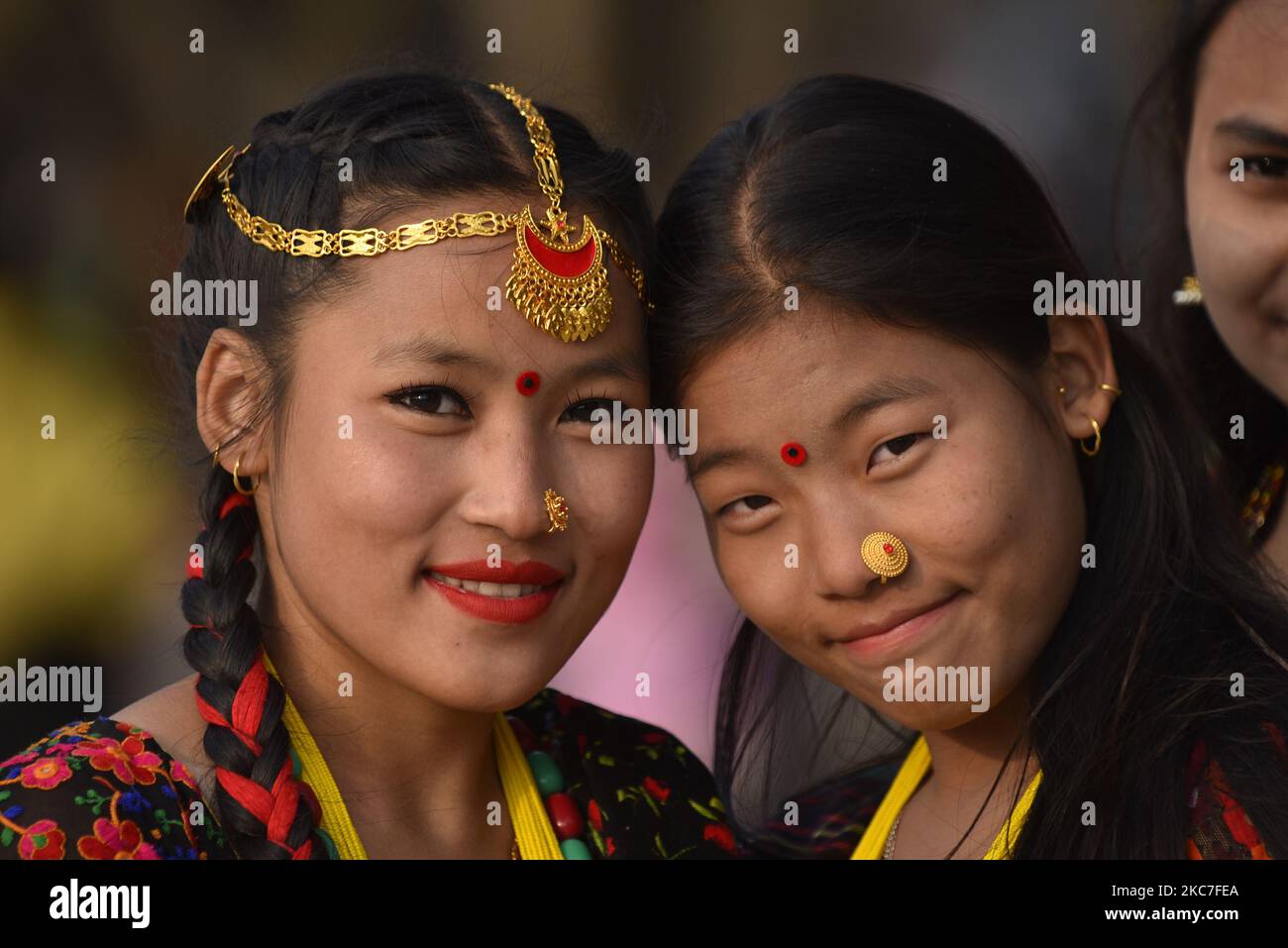A Portrait of Nepalese Magar community girls in a traditional attire ...