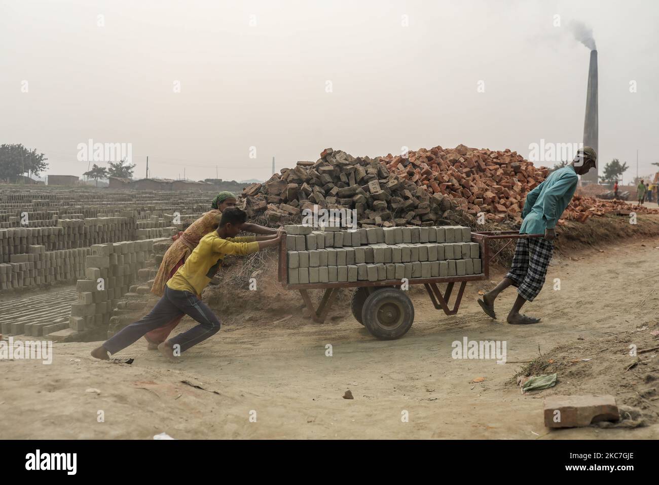 Brickfield workers are work in brickfields at Narayanganj near Dhaka ...