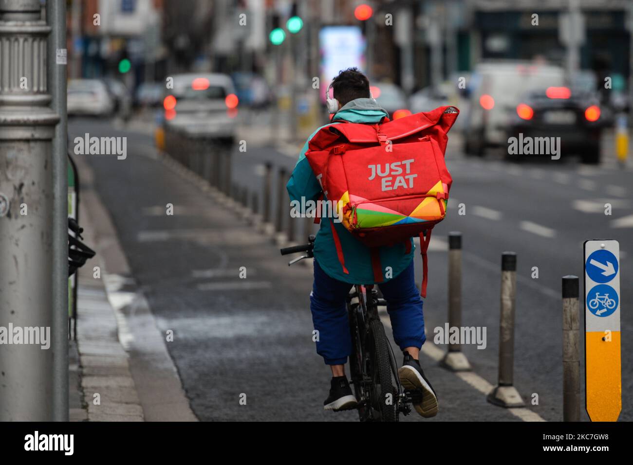 A Just Eat courier seen in Dublin city center during Level 5 Covid-19 ...