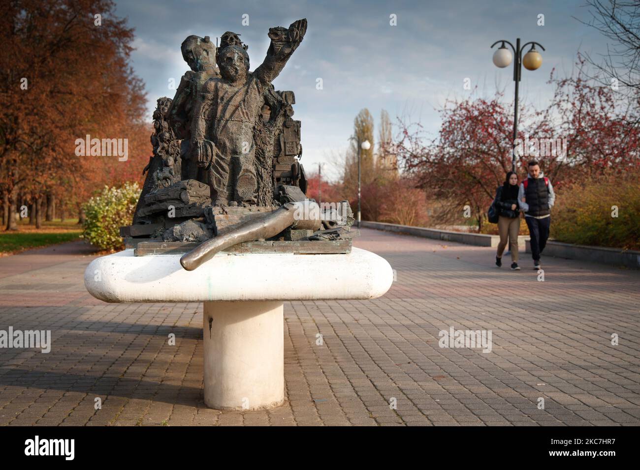 The sculpture 'The Burghers of Brodno' is seen in the Brodno Sculpture ...