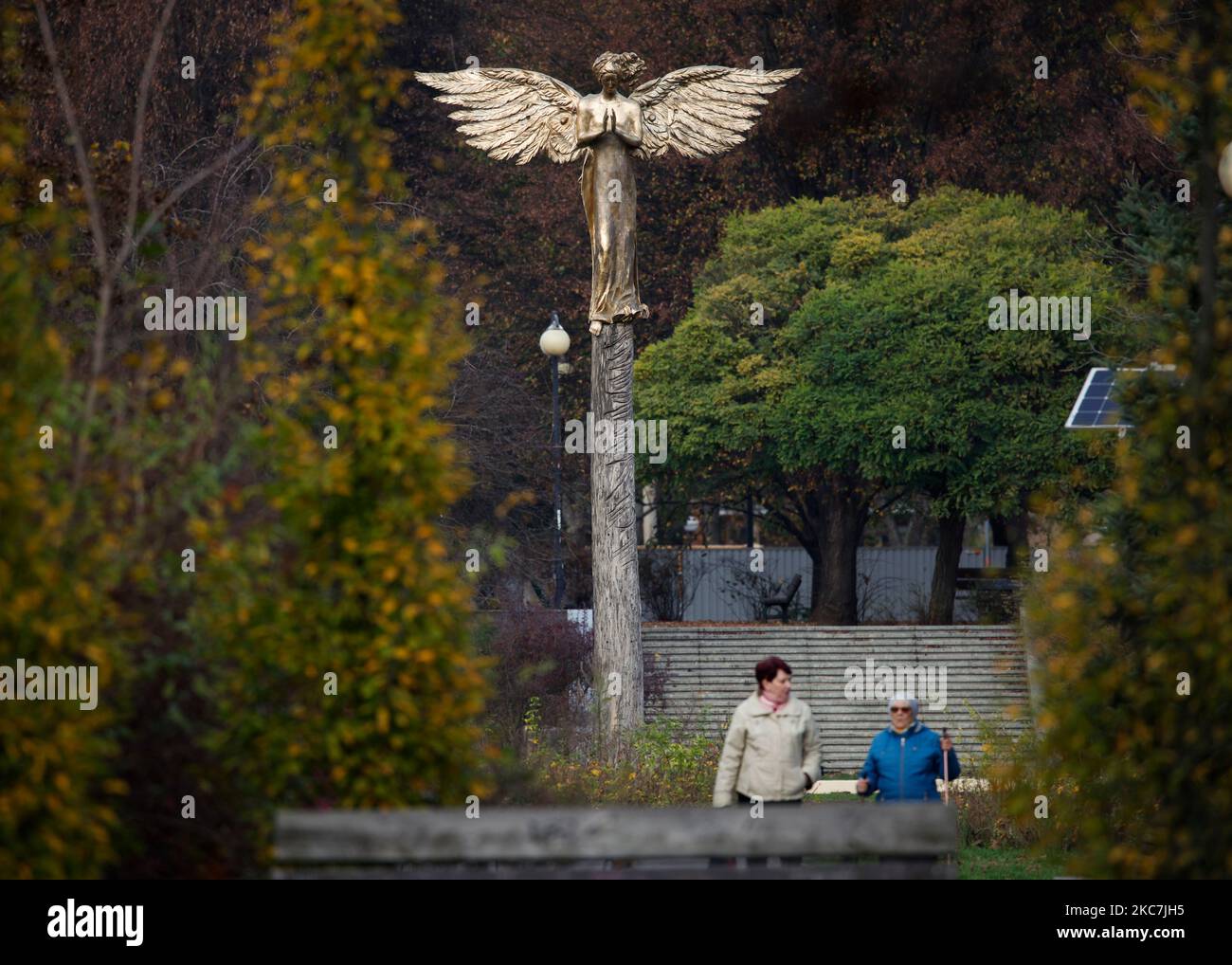 The sculpture 'Guardian Angel' by Roman Stanczak is seen in the Brodno ...
