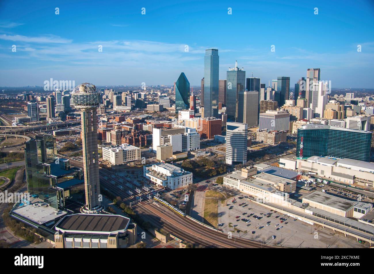 An aerial shot of the Downtown Dallas skyline from the perspective of ...