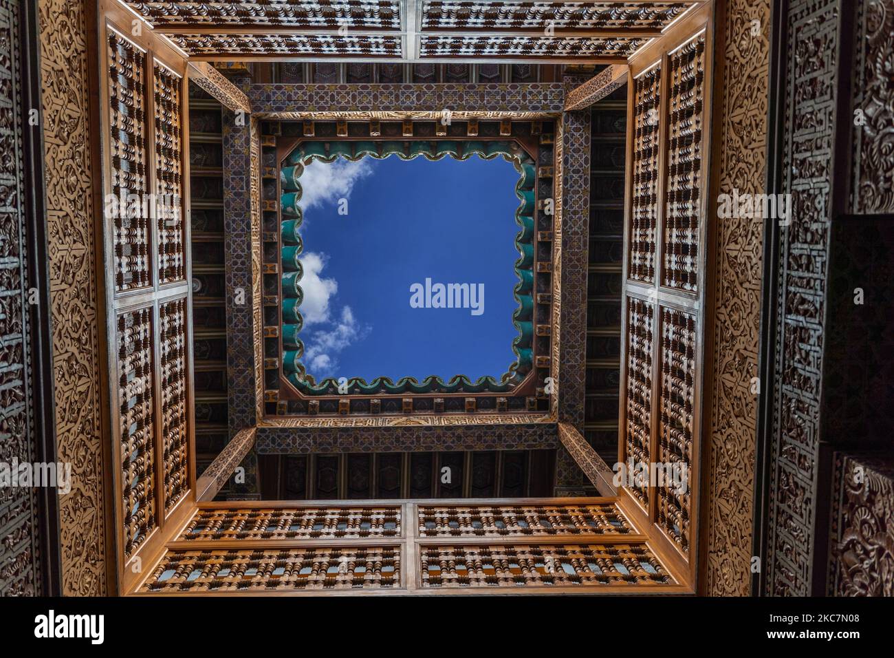 The sky seen trough the roof of the Ibn Youssef School. Marrakesh, Morocco Stock Photo - Alamy