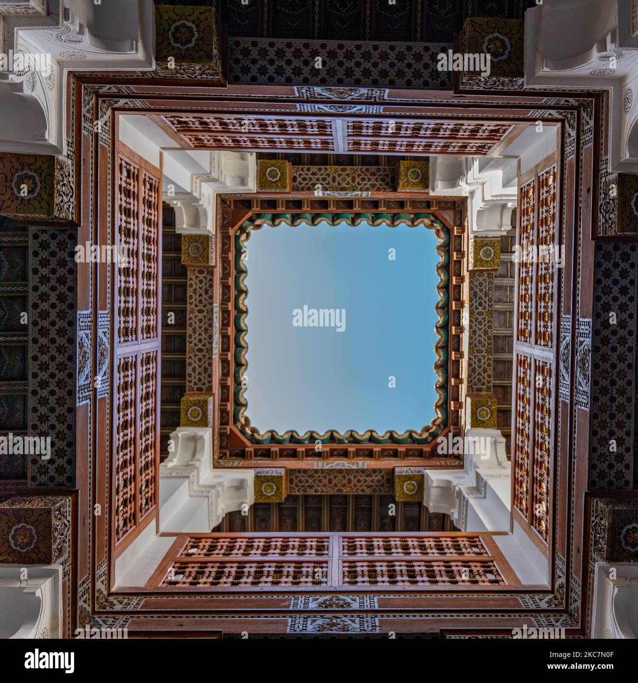 The sky seen trough the roof of the Ibn Youssef School. Marrakesh ...