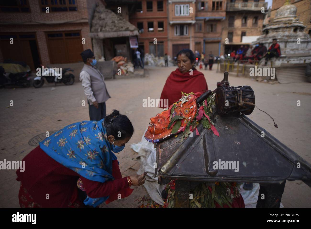 A Nepalese devotees offering ritual prayer dance during Navadurga ...