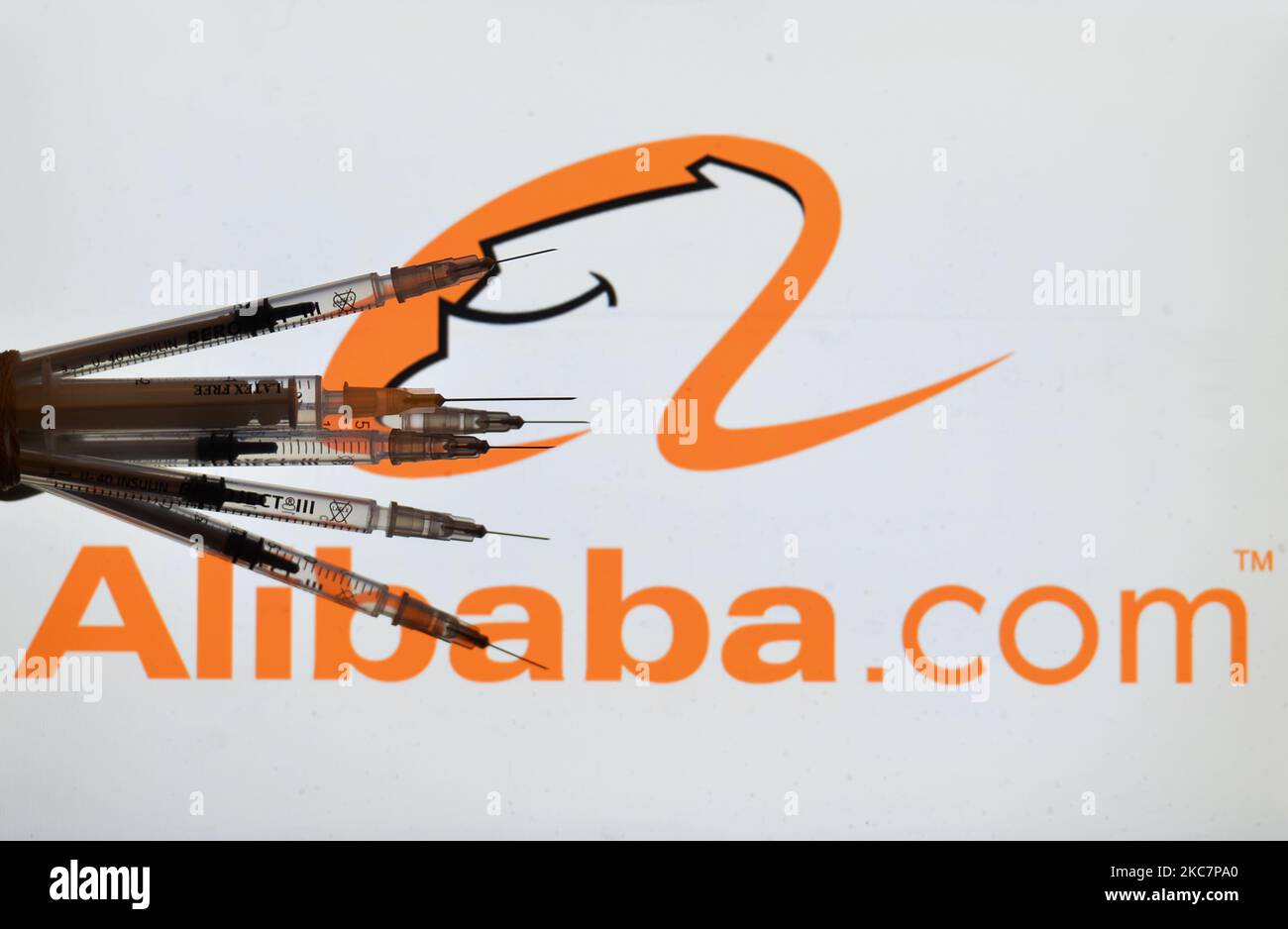 An illustrative image of medical syringes in front of Alibaba.com logo ...