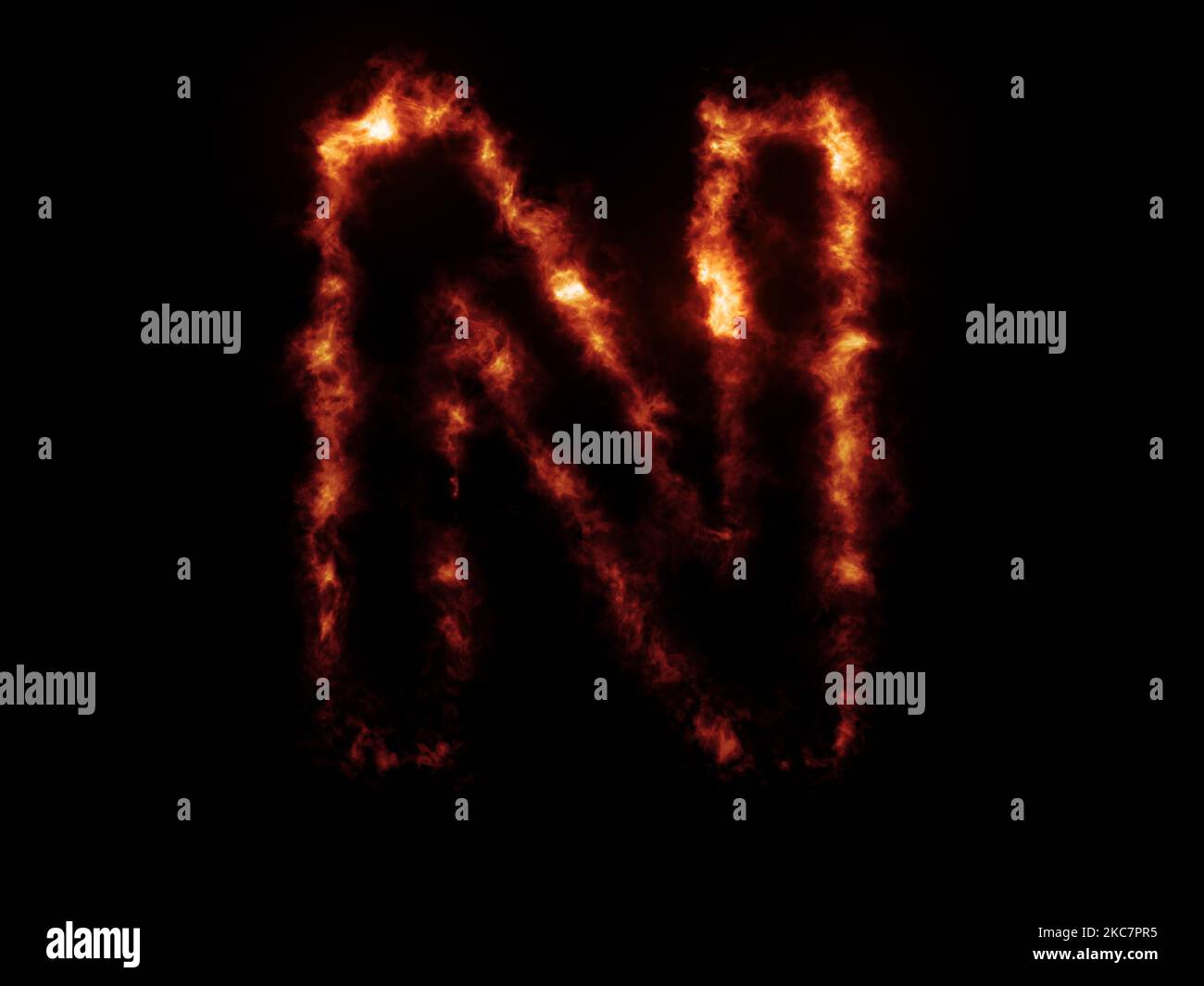 A burning letter N with flames and on a black background Stock Photo - Alamy